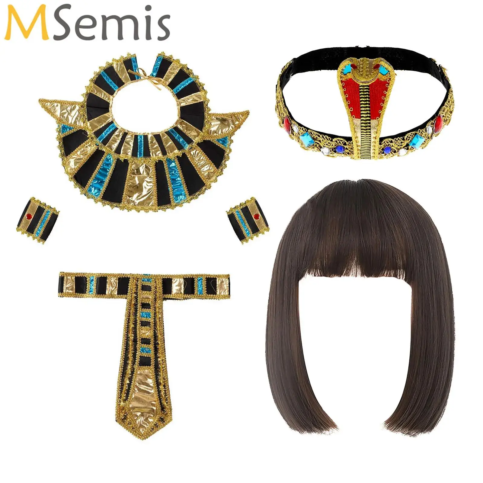 Egyptian-Pharaoh-Cleopatra-Cosplay-Accessories-Set-Bob-Wigs-Headband ...
