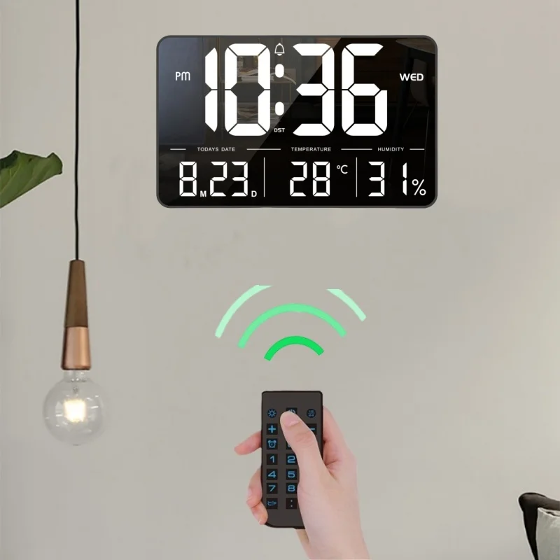 Remote-Control-Large-Digital-Wall-Clock-Temperature-Humidity-Date-Week ...
