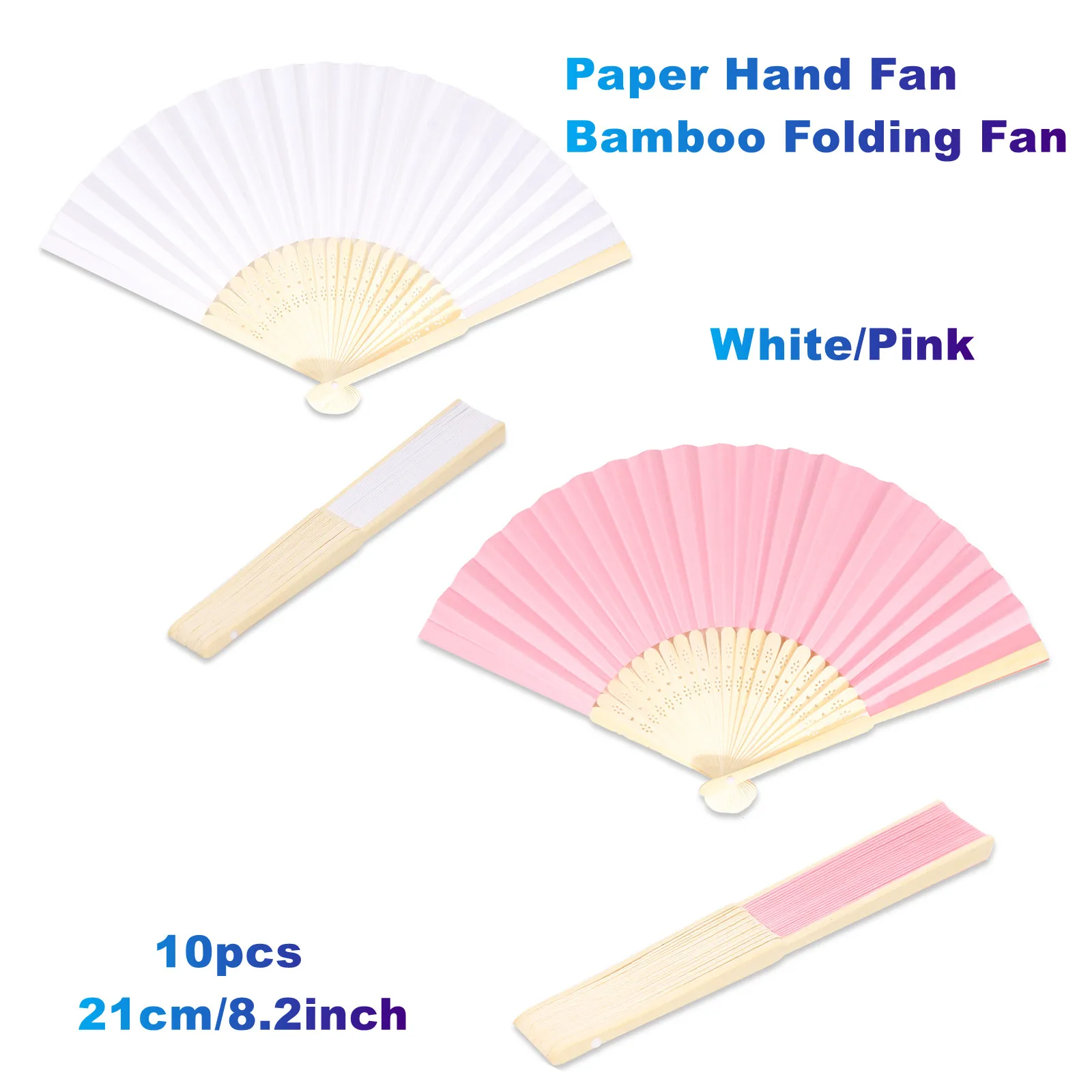 10Pcs-Lot-White-Pink-Paper-Hand-Fan-Bamboo-Folding-Fan-21cm-8-2inch-for ...