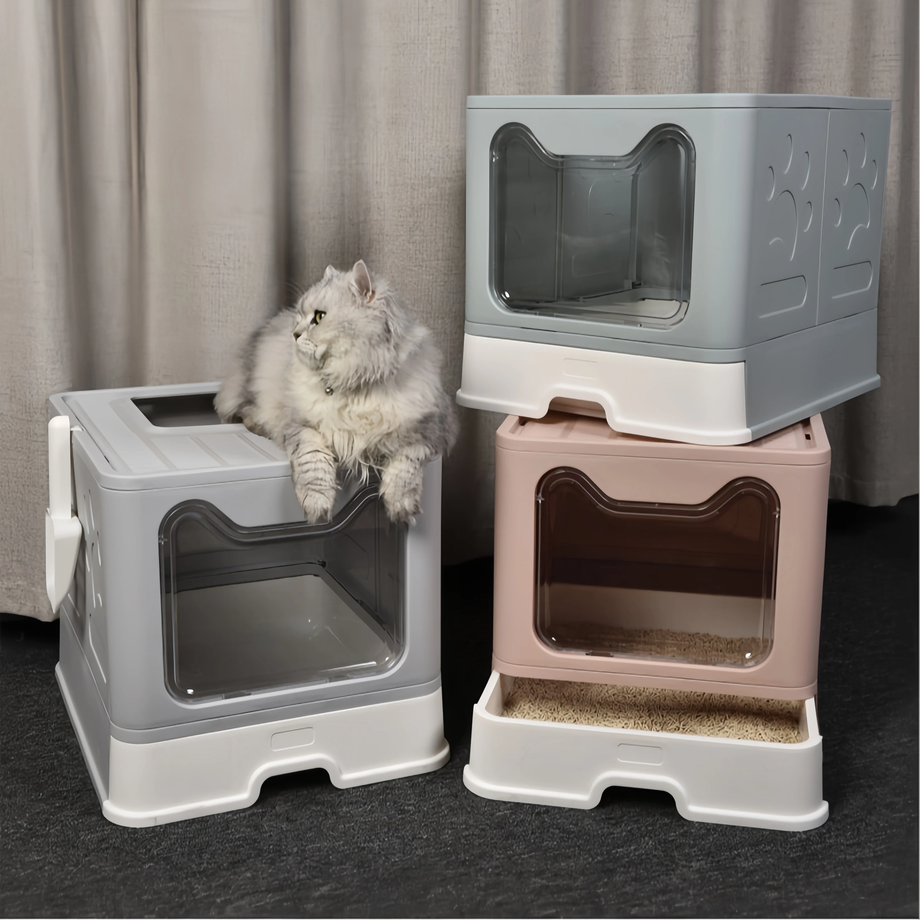Convenient-Foldable-Litter-Box-Drawer-Design-with-Scooper-for-Easy-Cat ...