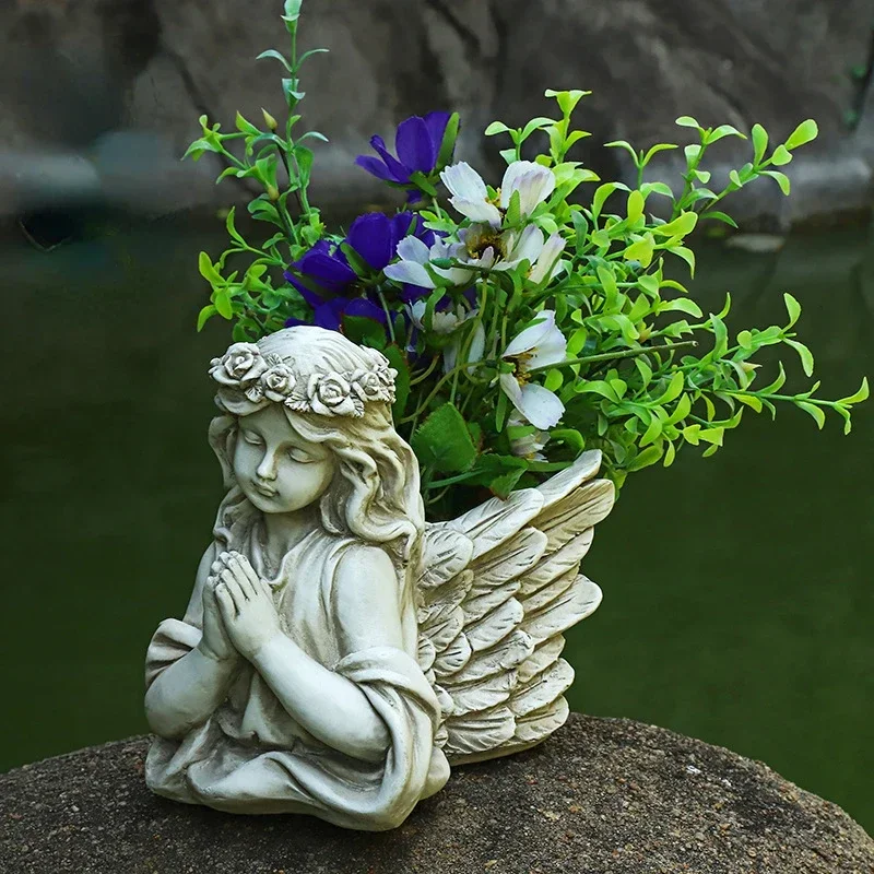Outdoor-Garden-Angel-Flower-Pot-Courtyard-Decoration-Resin-Crafts ...