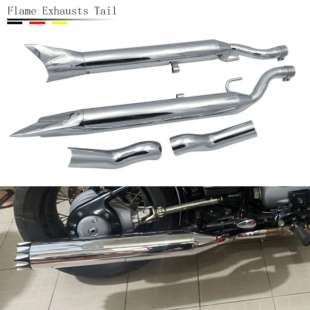 Motorcycle-Fit-R-18-Exhaust-Pipe-Flame-shaped-Tail-Tube-Chrome-Slip-on ...