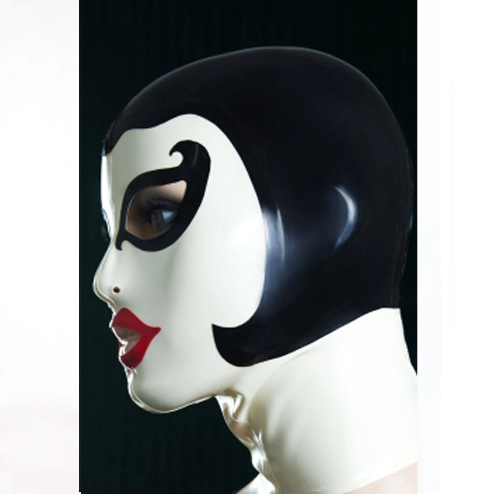 Latex-Maske-Rubber-Gummi-Black-and-white-colorblock-headgear-Cosplay ...