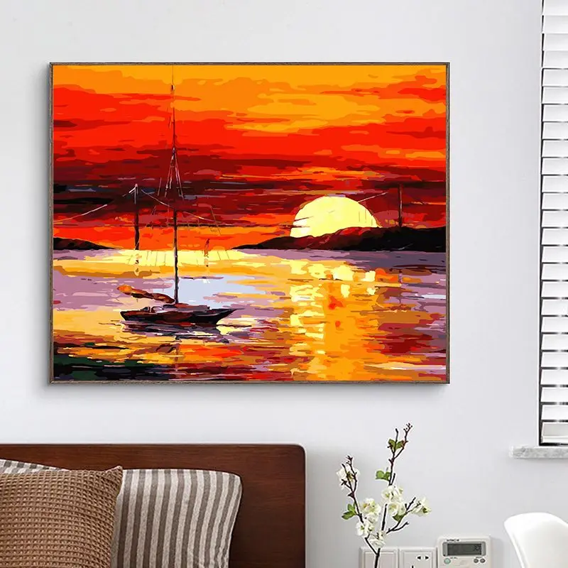 CHENISTORY-Painting-By-Number-Sunset-and-Seascape-Drawing-On-Canvas ...