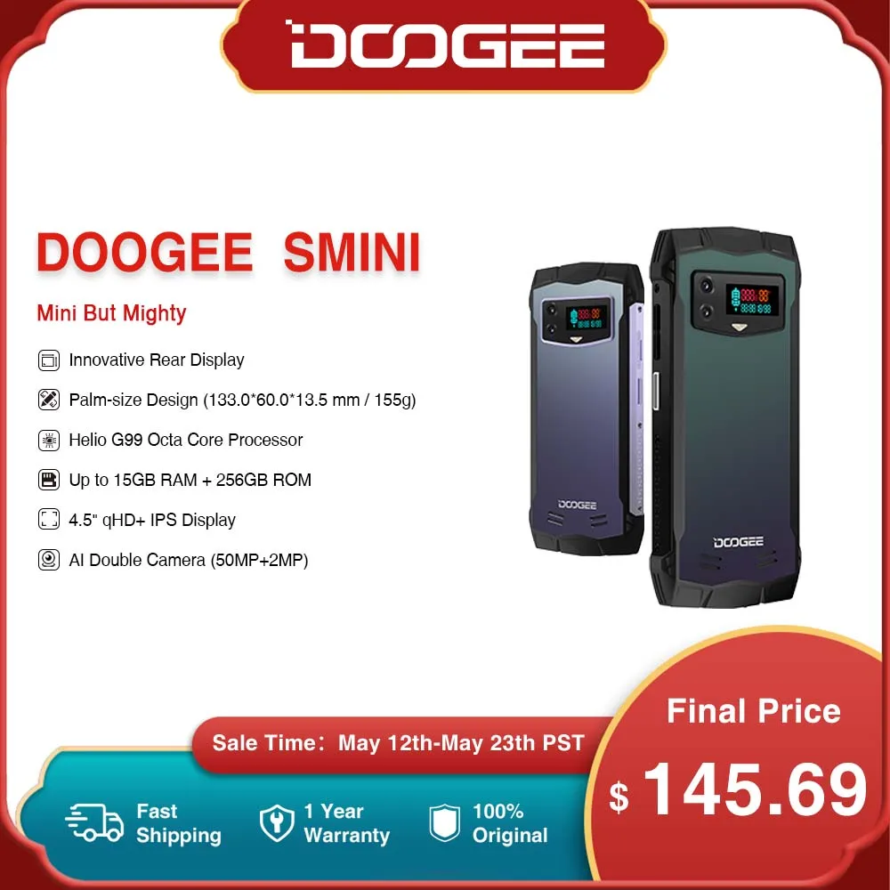 World-Premiere-DOOGEE-Smini-Rugged-Phone-4-5-qHD-Display-8GB-256GB ...