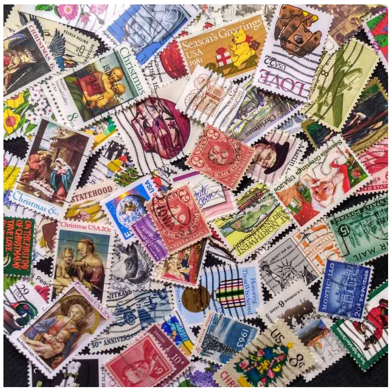 50-PCS-Different-USA-American-Postage-Stamps-With-Post-Mark-Collecting ...