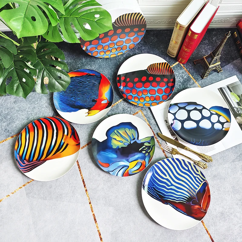 Bone China Plate 10inch Home Use Fish Design Tray Flat Steak Tray 6pcs ...