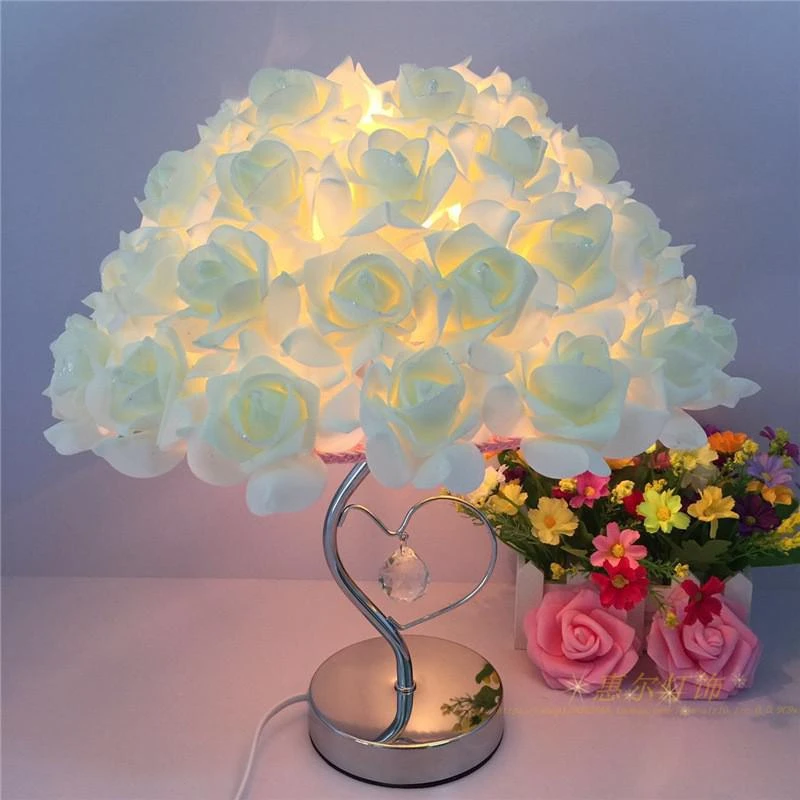 Crystal Rose Desk Lamp Creative Wedding Room Decoration Bedroom Bedside ...