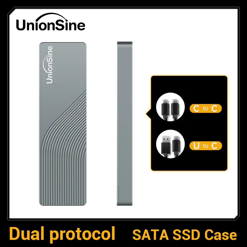 UnionSine 듀얼 프로토콜 M2 NVMe NGFF SATA SSD 케이스, 10Gbps HDD SSD 박스 USB3.1 ...