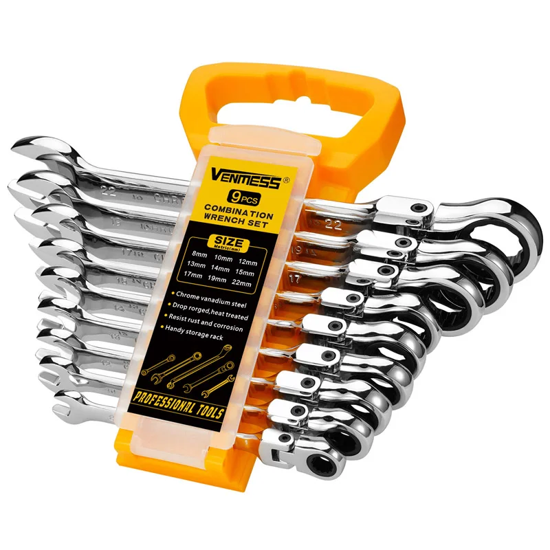 Flex-Head-Ratcheting-Wrench-Set-Combination-Ended-Spanner-Kits-Standard ...