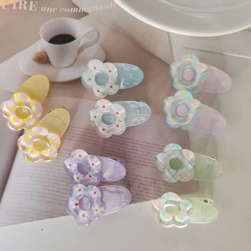 2pc Fashion Hot Cute Plaid Flower Small Hairpin Hair Side Clips for ...