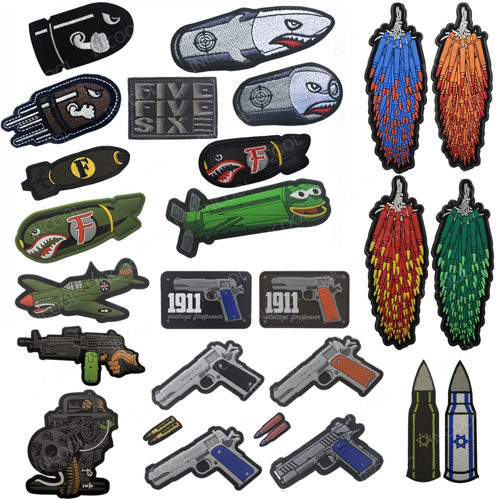 Embroidered-Shark-Bullet-Patches-Rubber-Guns-Weapons-Airsoft-Armband ...