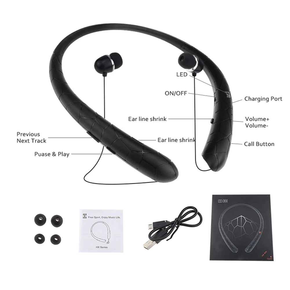 Neckband Headset Waterproof Stereo Earphones Bluetooth-Compatible5.0 ...