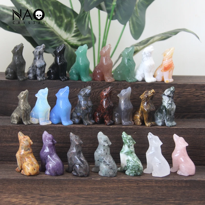 2-Wolf-Statue-Healing-Crystal-Home-Decor-Quartz-Opal-Stone-Carved ...