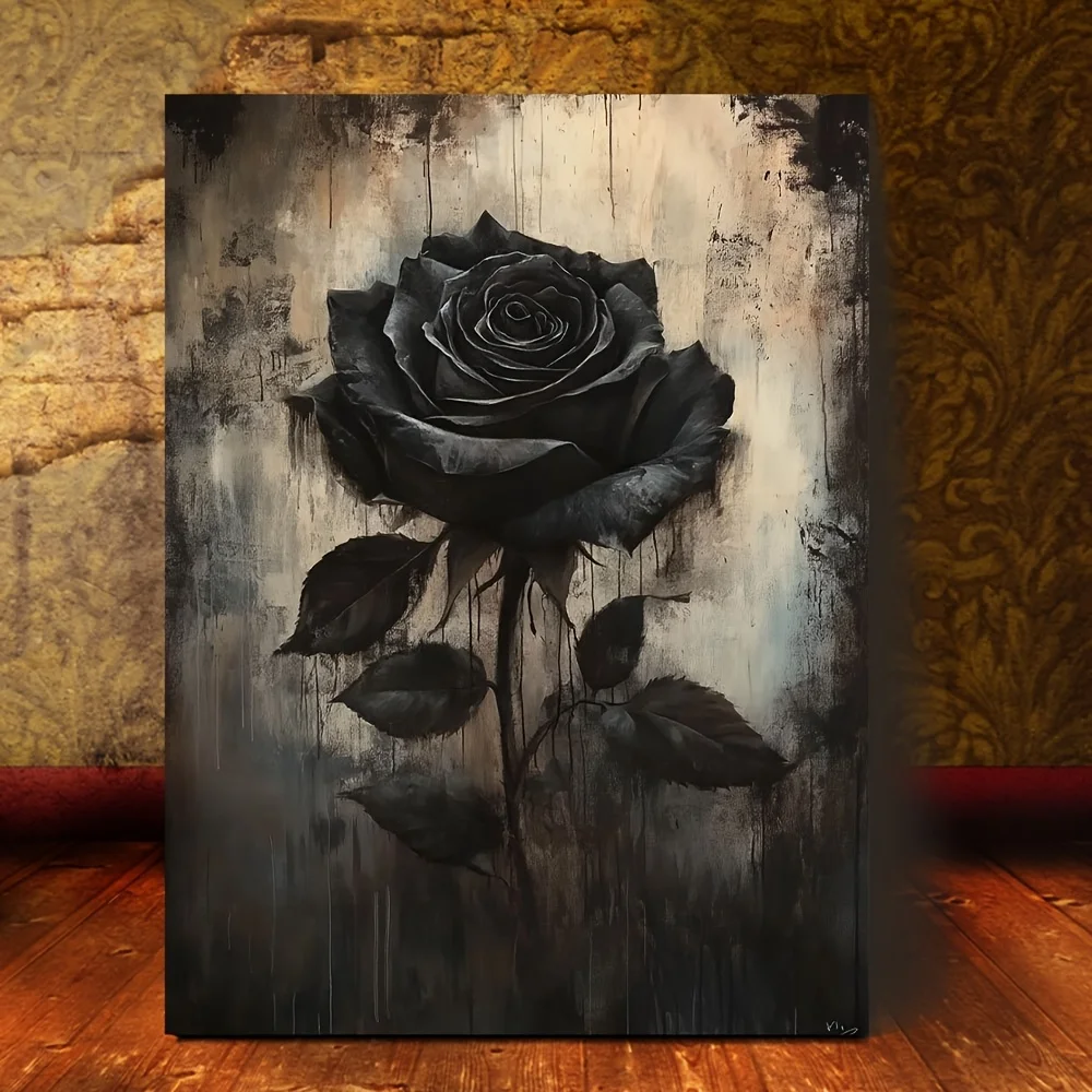 Antique Black Rose Canvas Wall arts Prints Abstract Floral Painting ...