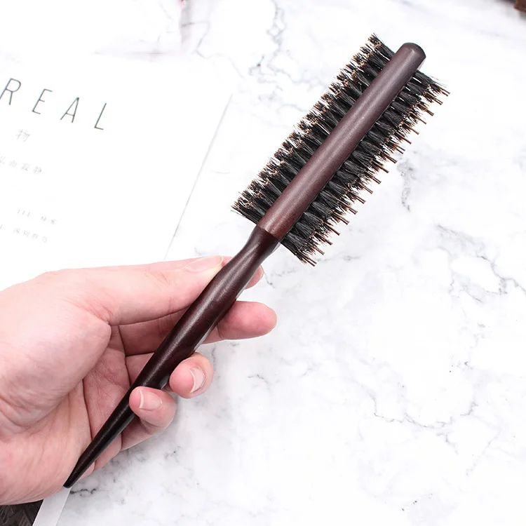 Wood-Handle-Boar-Bristles-Round-Brush-Removable-Tail-Professional ...