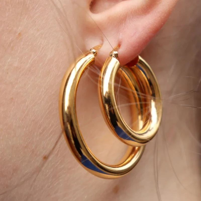 Gorgeous-Chunky-Gold-Plated-Hoop-Earrings-with-Buckle-Post-Waterproof ...