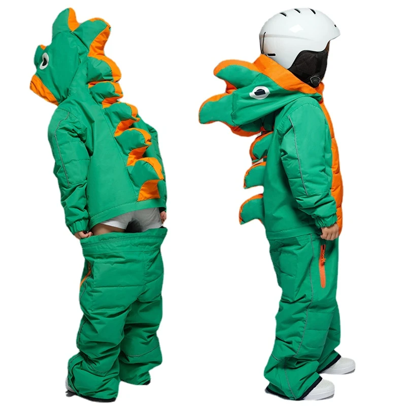 Kids Ski Set Winter Snowsuit Dinosaur Outdoor Cartoon Ski Overalls ...