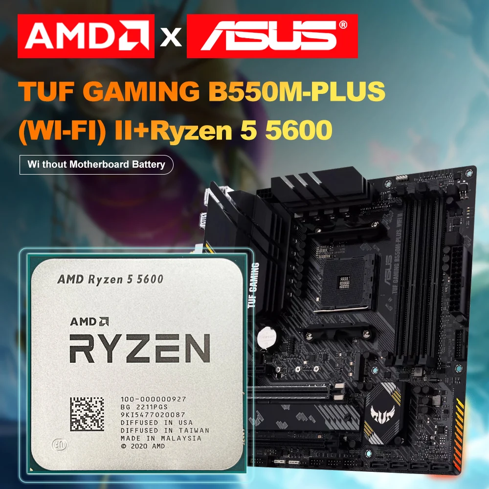 AMD Ryzen 5 5600 R5 5600 + ASUS TUF GAMING B550M PLUS WI FI II Micro ...
