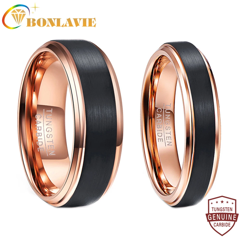 BONLAVIE-anillos-de-carburo-de-tungsteno-chapados-en-oro-rosa-para ...