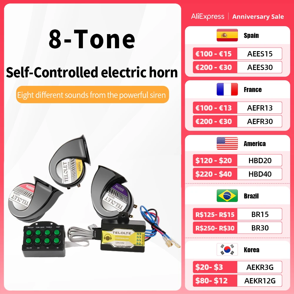 Universele 8 Tone Automatische Controle Slak Elektrische Claxon ...