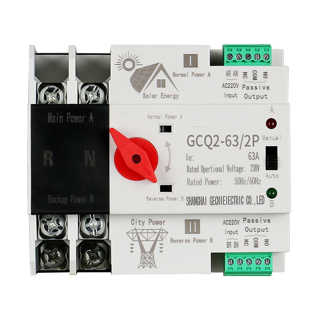 Photovoltaic Solar Power ATS Automatic Transfer Switch Din Rail 2P 63A ...