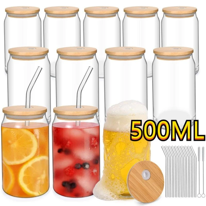 500ML-Glass-Cup-With-Lid-and-Straw-Transparent-Bubble-Tea-Cup-Juice ...