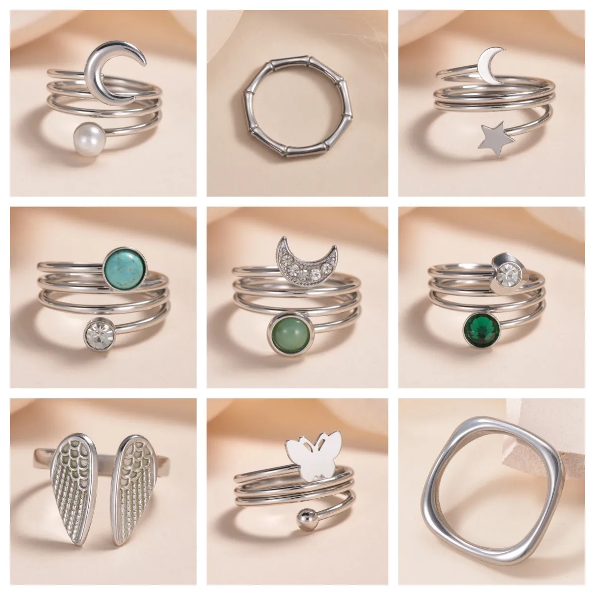 New-Moon-Star-Open-Ring-For-Women-Angle-Wings-New-Fashion-Retro ...