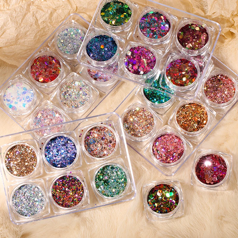 6 Boxes/Set Holographic Nail Glitter Flakes Sequins DIY Butterfly ...
