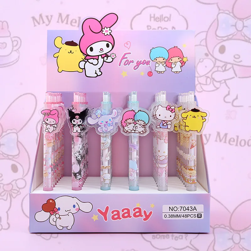 6pcs Sanrio 0.5mm Pens Kawaii Hello Kitty Kuromi Melody Cinnamorol ...