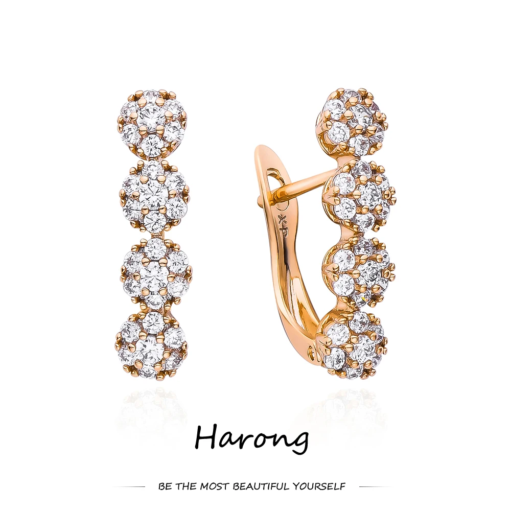 Harong Copper Luxury Crystal Stud Earrings Noble Temperament Women ...