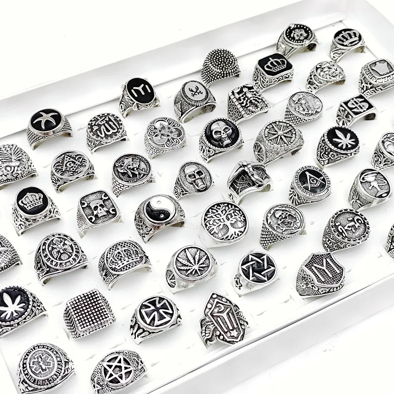 20-30-50Pcs-Vintage-Punk-Rings-for-Men-and-Women-Mixed-Tai-Chi-Skull ...