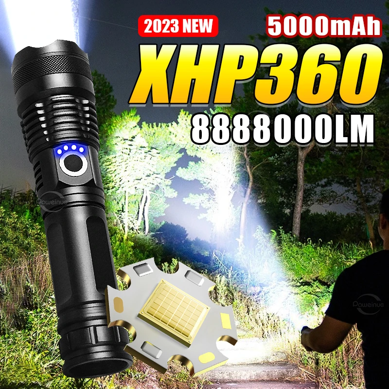 2023 Xhp360 Led Ultra Powerful Flashlight Type-c Rechargeable Led ...