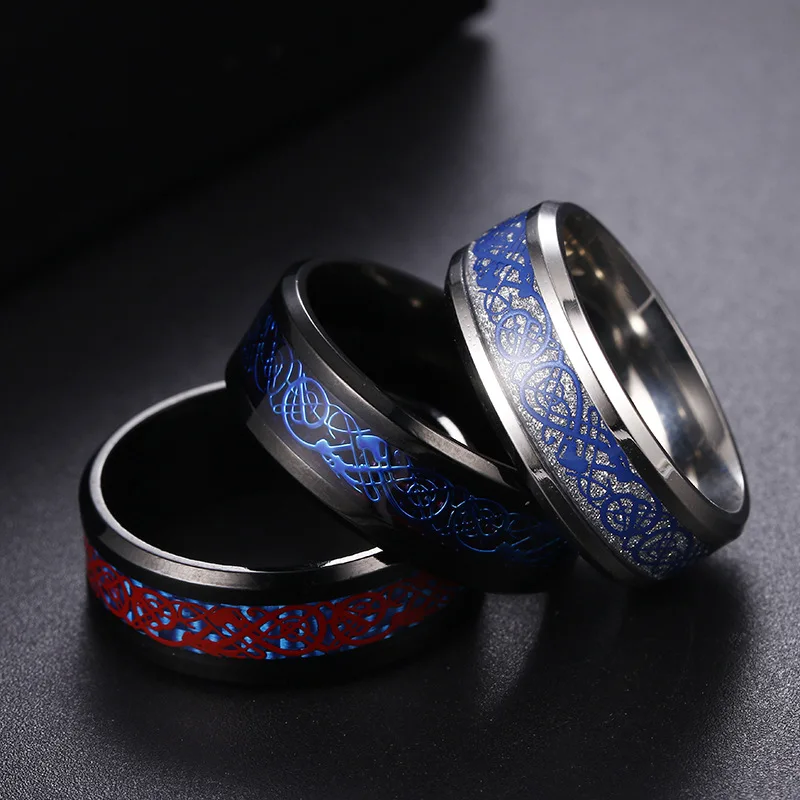 Punk-A-o-Inoxid-vel-Lue-Tungsten-Ring-Homens-Animal-Dragon-Metal-Rock ...