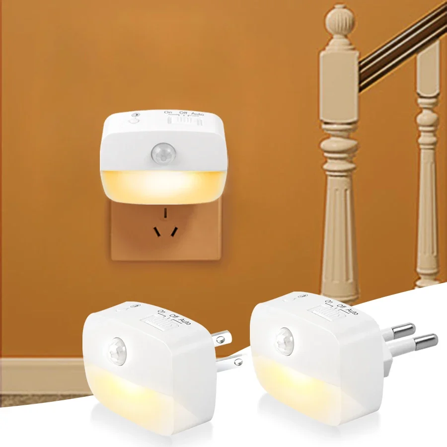Motion Sensor EU US Socket Plug in LED Night Light 220V 110V Human ...