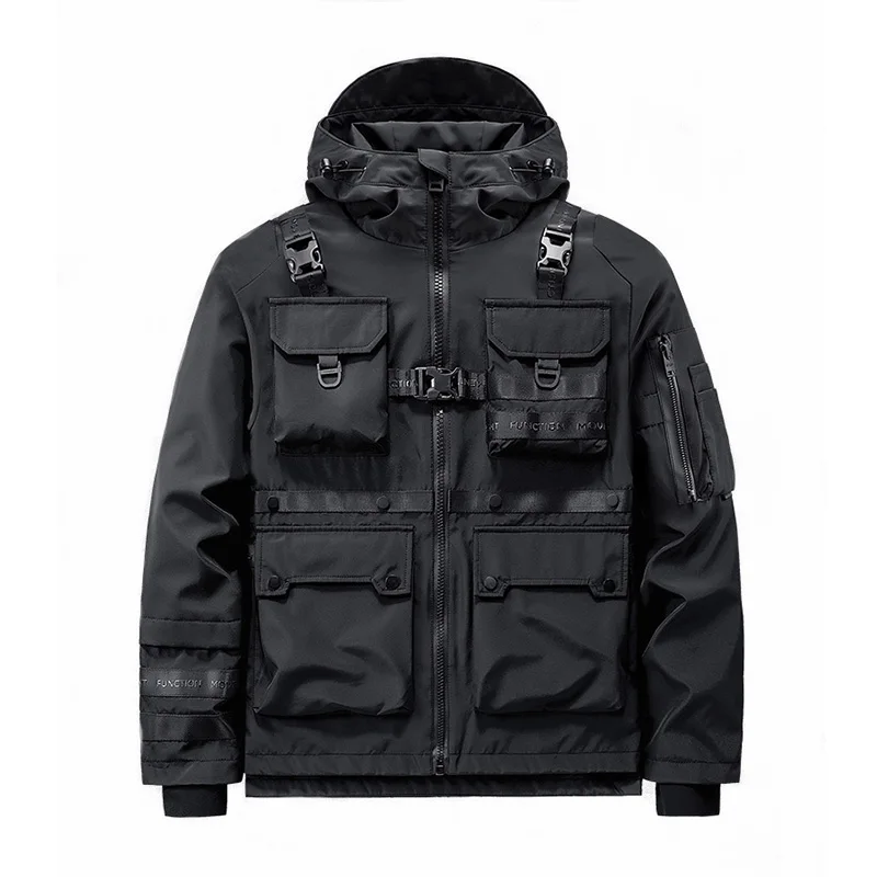 Mcikkny Men Cargo Black Techwear Bomber Jackets Multi Pockets Tactical ...