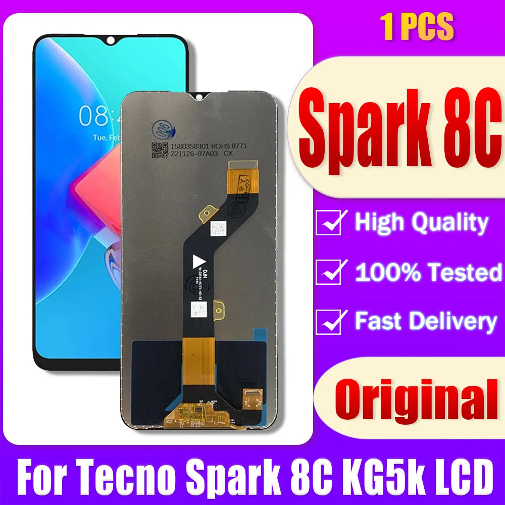 6.6 Inch Origianl For Tecno Spark 8C KG5k KG5j LCD Display Touch Screen Digiziter Assembly For ...