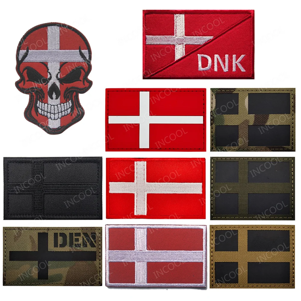 Denmark-Flag-IR-Infrared-Reflective-Embroidered-Patches-Tactical-Military-National-Flag-Emblem ...