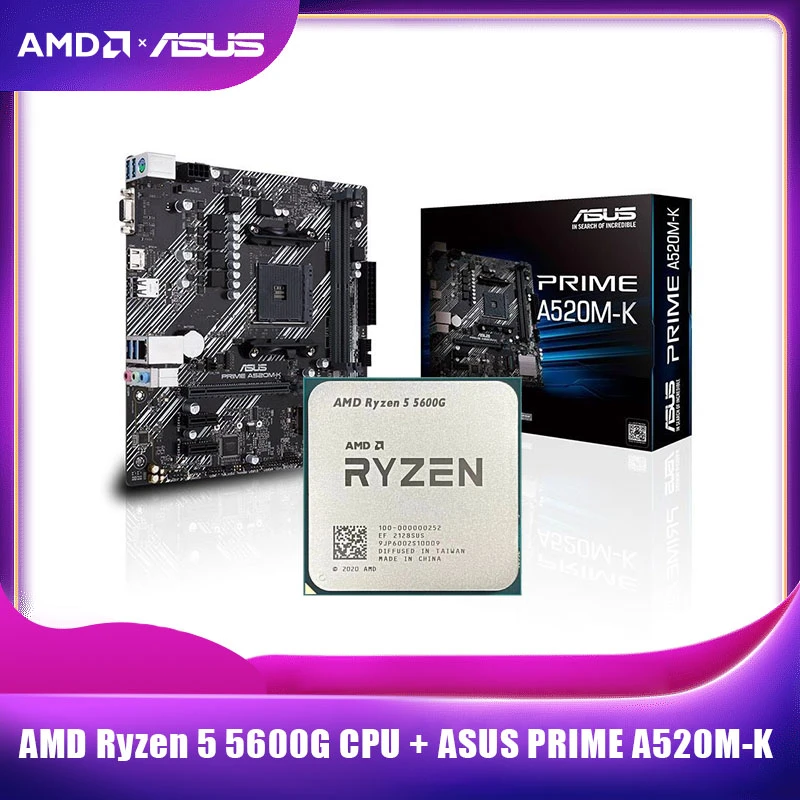 AMD Ryzen 5 5600G CPU + motherboard ASUS PRIME A520M K suporta M.2 com 64GB DDR4 AMD A520 (Ryzen ...