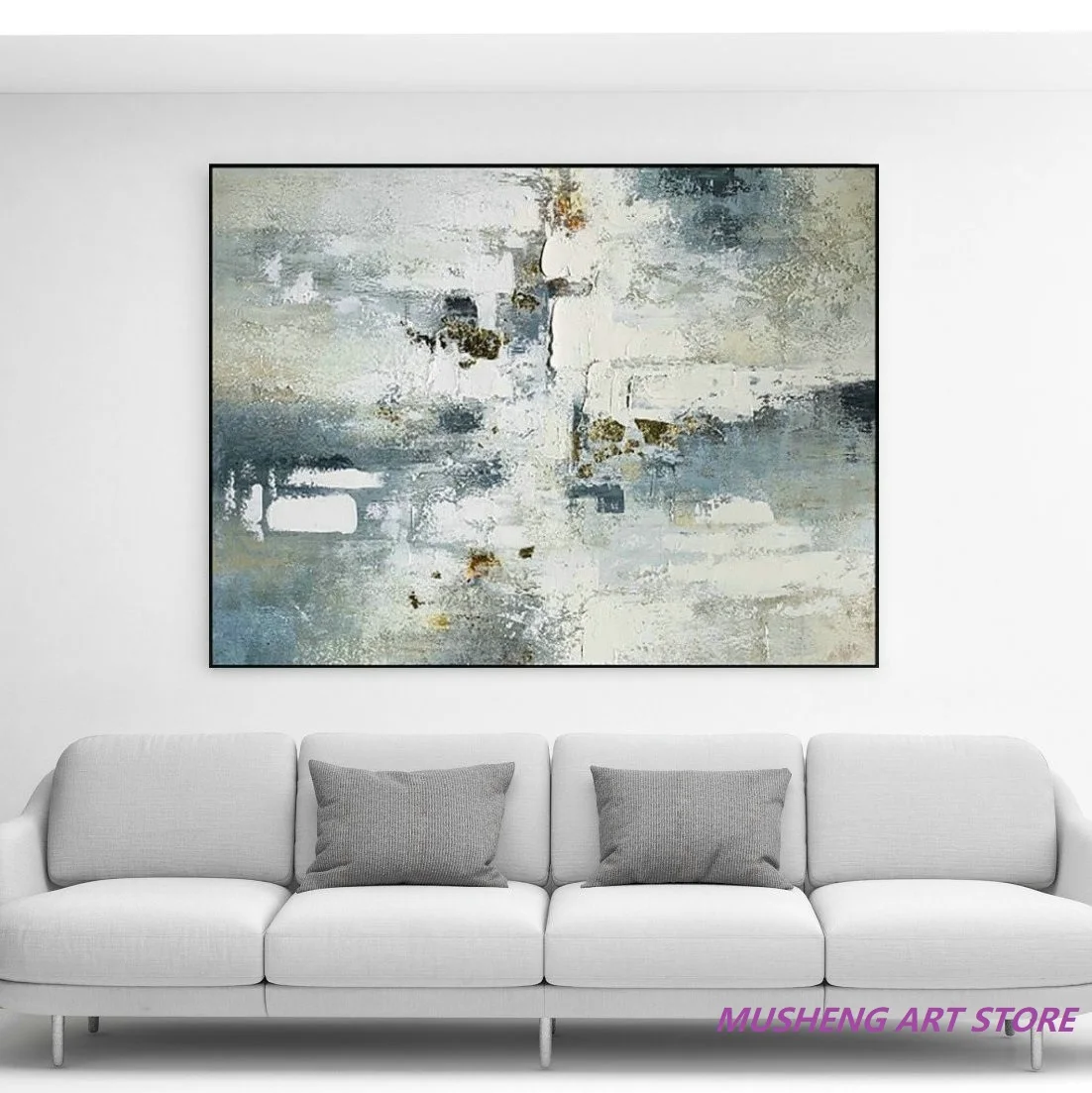 Hand-Painted-Shadow-in-the-Water-Abstract-Oil-Painting-32-by-56-IN ...