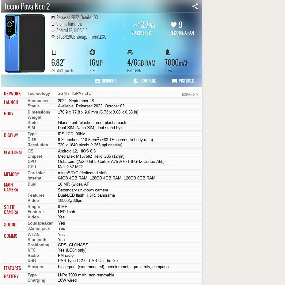 6.82'' Original For Tecno Pova Neo 2 5G LG6n LE6 LE6H LE6j LCD Display ...