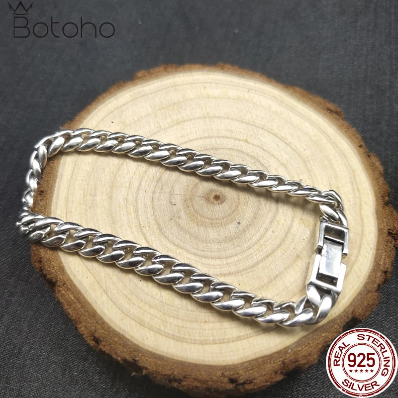 남성용 진짜 925 실버 쿠바 팔찌, 6mm, 트렌디한 패션, 인스 힙합, 두꺼운 지배 스웨터 체인 팔찌, 18cm, 20cm, 22cm| | - AliExpress