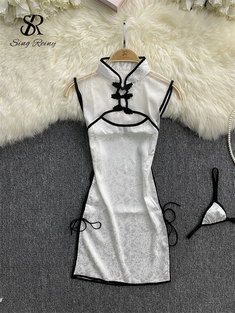SINGREINY Sexy Cheongsam Hollow Out Porno Dress 2024 Ladies Sleeveless ...