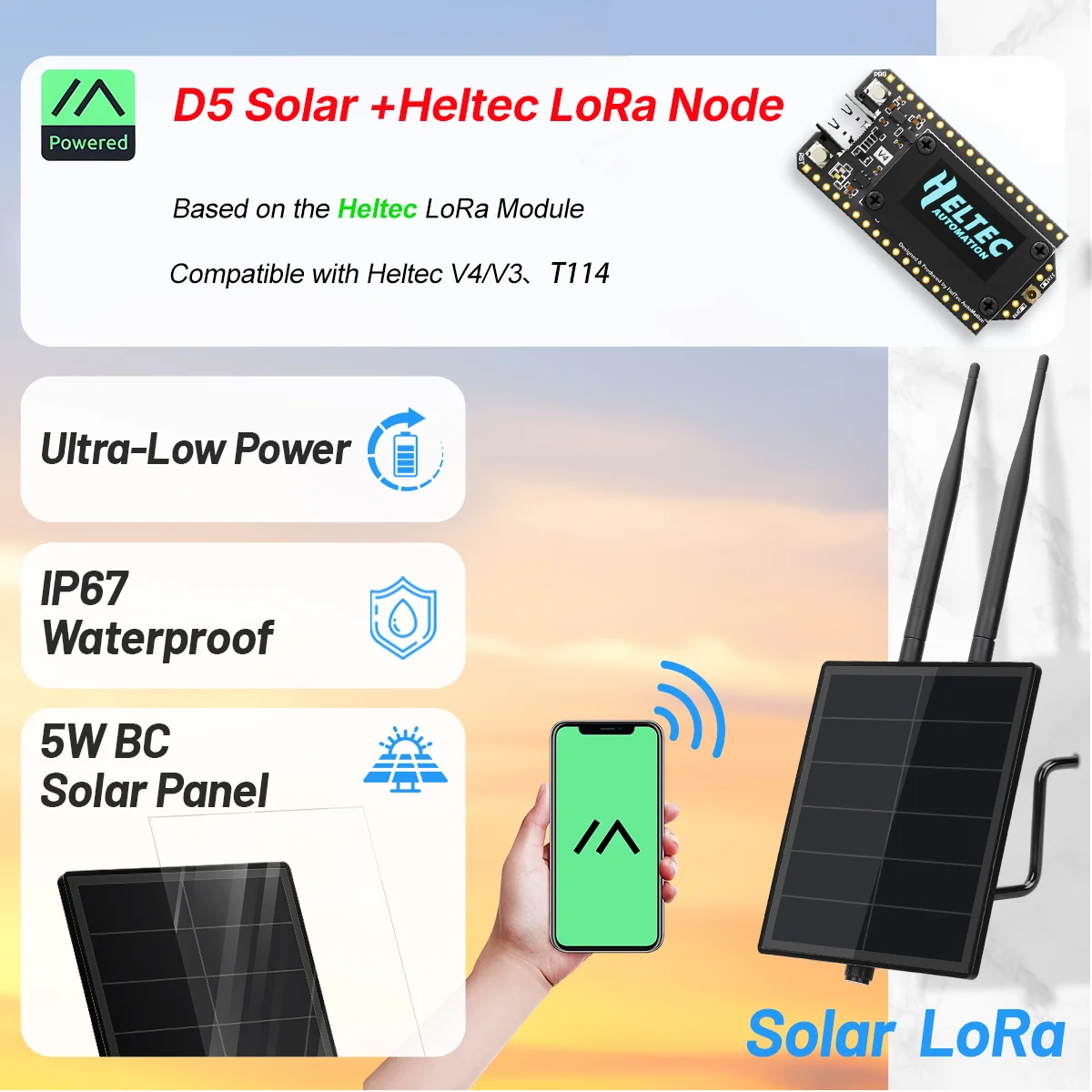 Heltec V4/V3/T114 Solar-Powered Waterproof 1-4 x 18650 Batteries Case ...