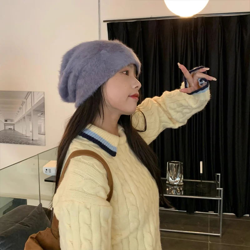 Женская шапочка из ангорского кролика Skullies | AliExpress