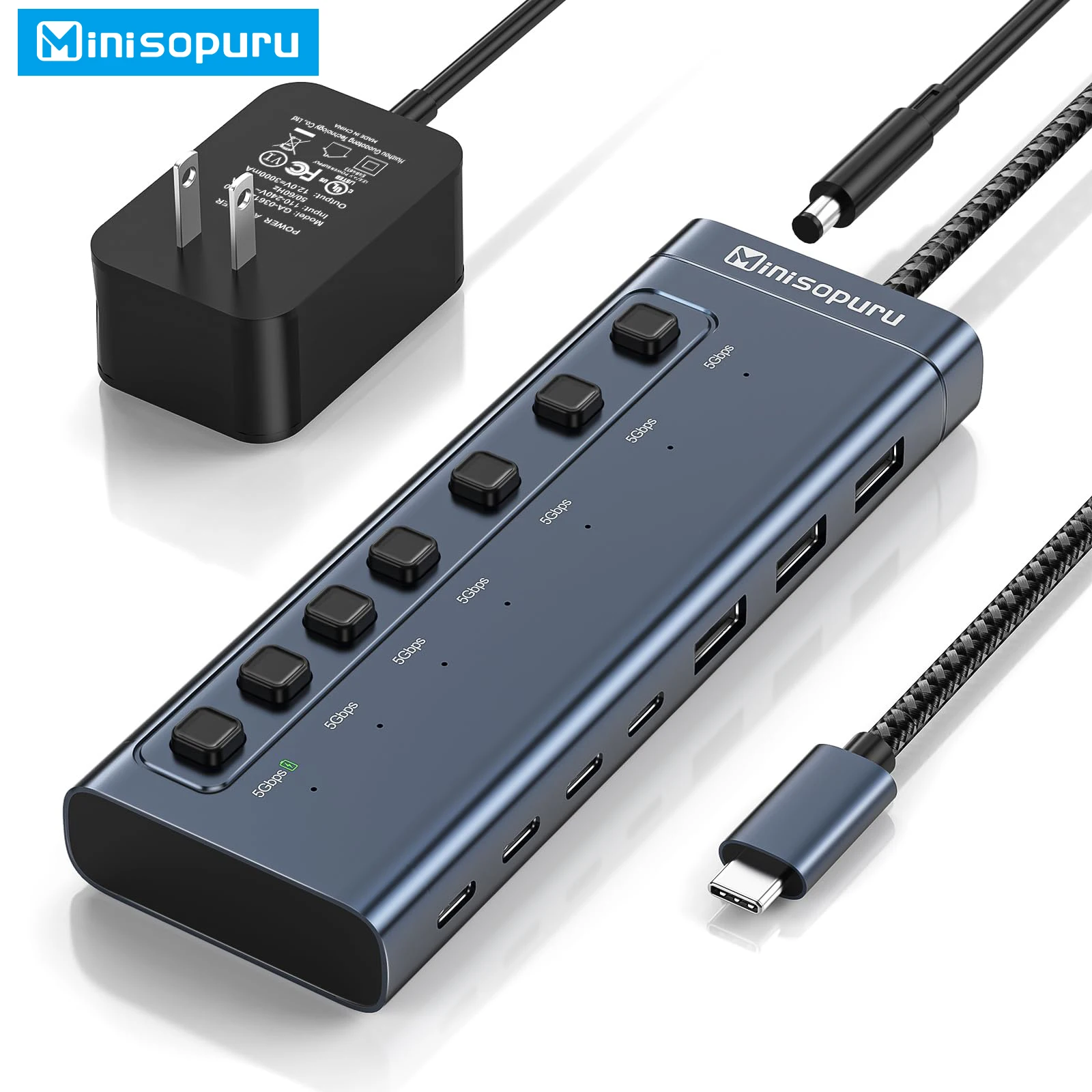 Minisopuru-Powered-USB-Hub-7-in-1-Type-C-to-Multiple-USB-Data-ports ...