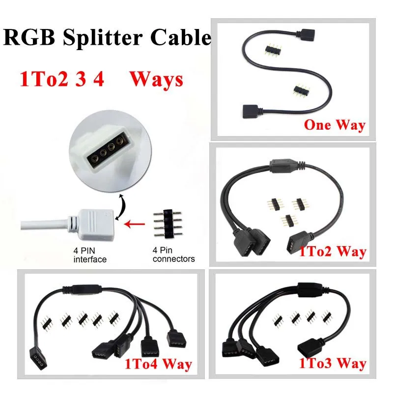 4PIN-5PIN-RGB-RGBW-Splitter-Cable-DC-12V-Lighting-Connector-Wire-White ...
