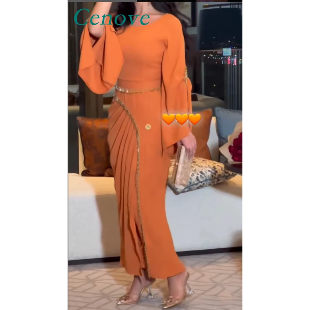 Cenove-Orange-Arab-Dubai-O-Neckline-Prom-Dress-Long-Sleevs-Evening ...