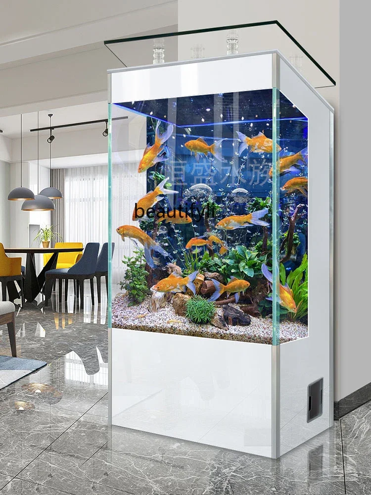 Super-White-Glass-Aquarium-Landscape-Home-Floor-Landscape-TV-Cabinet ...
