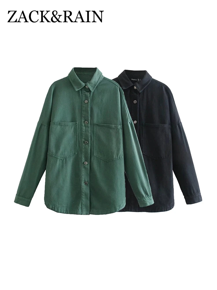 ZACK-RAIN-Women-Loose-Green-Denim-Jacket-Fall-Winter-2022-Ladies ...